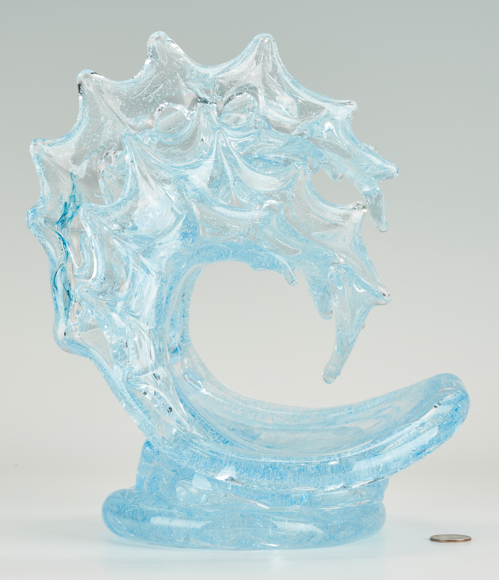 David Wight | David Wight Art Glass Wave Sculpture on Lighted Base | MutualArt