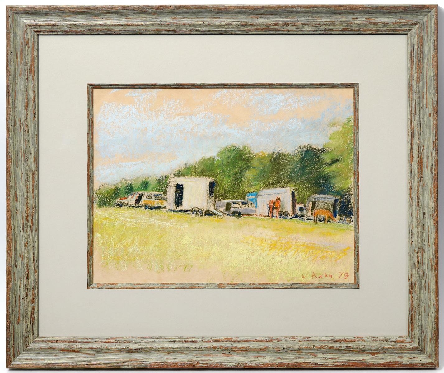 Wolf Kahn | Wolf Kahn Pastel Painting 'Horse Trailers' 1979 | MutualArt
