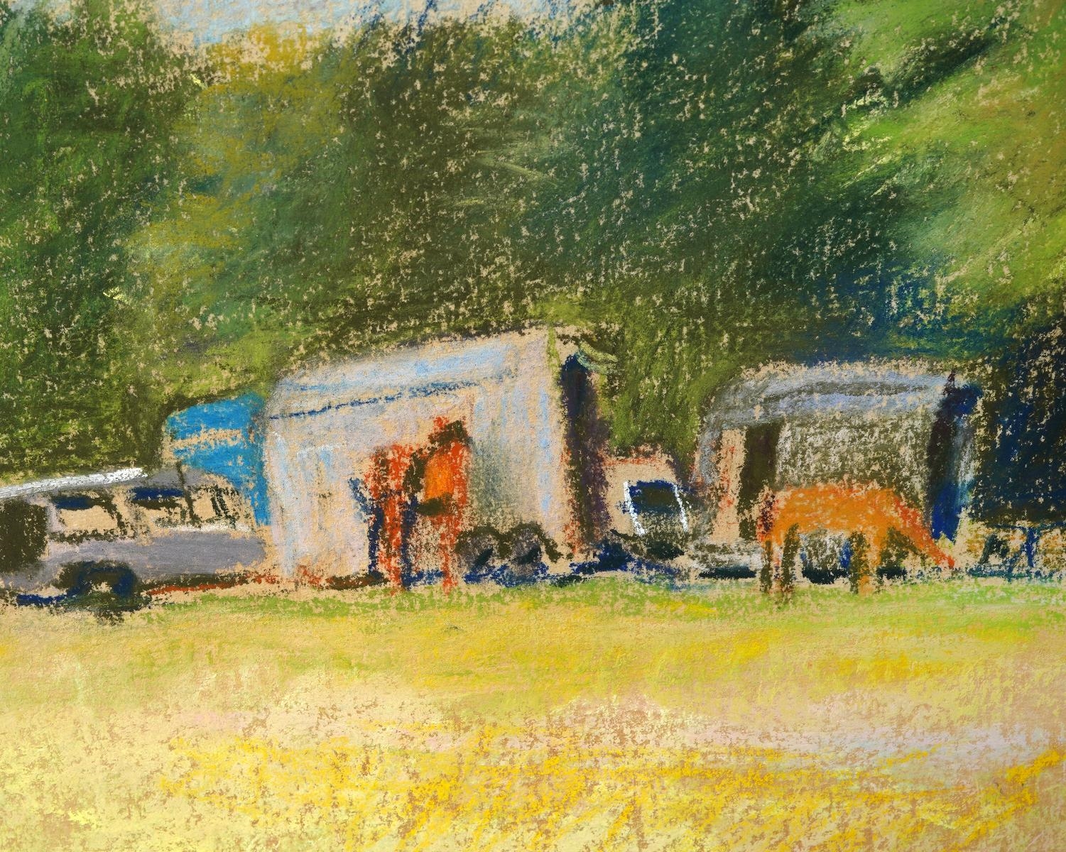 Wolf Kahn | Wolf Kahn Pastel Painting 'Horse Trailers' 1979 | MutualArt