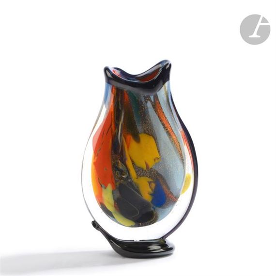 Pascal GUYOT | Free form blown glass vase with polychrome decoration ...