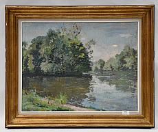 Albert Pinot | Paysage lacustre arboré | MutualArt