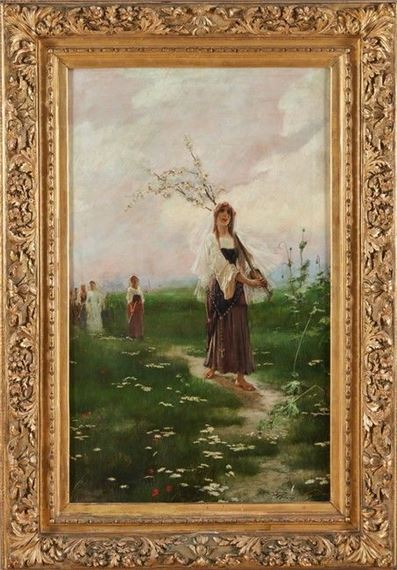 Enrique Serra y Auque | Jeune fille à la branche de cerisier Importante ...