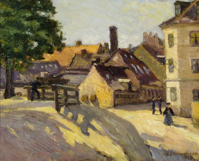Clemen Jeppe Clemmensen | LETNI PEJZAŻ Z DUŃSKIM MIASTECZKIEM (1913 ...