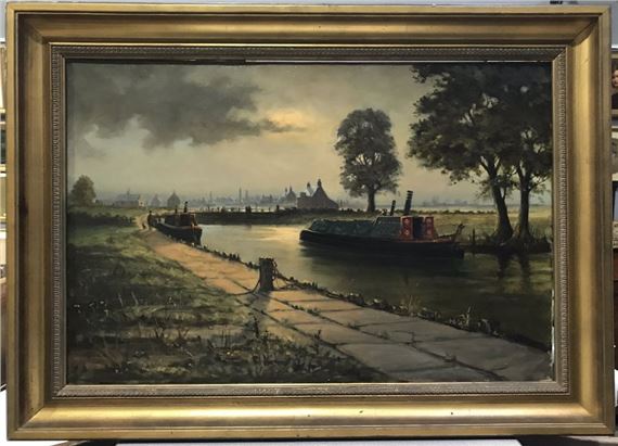 David Short | a canal scene at dusk | MutualArt