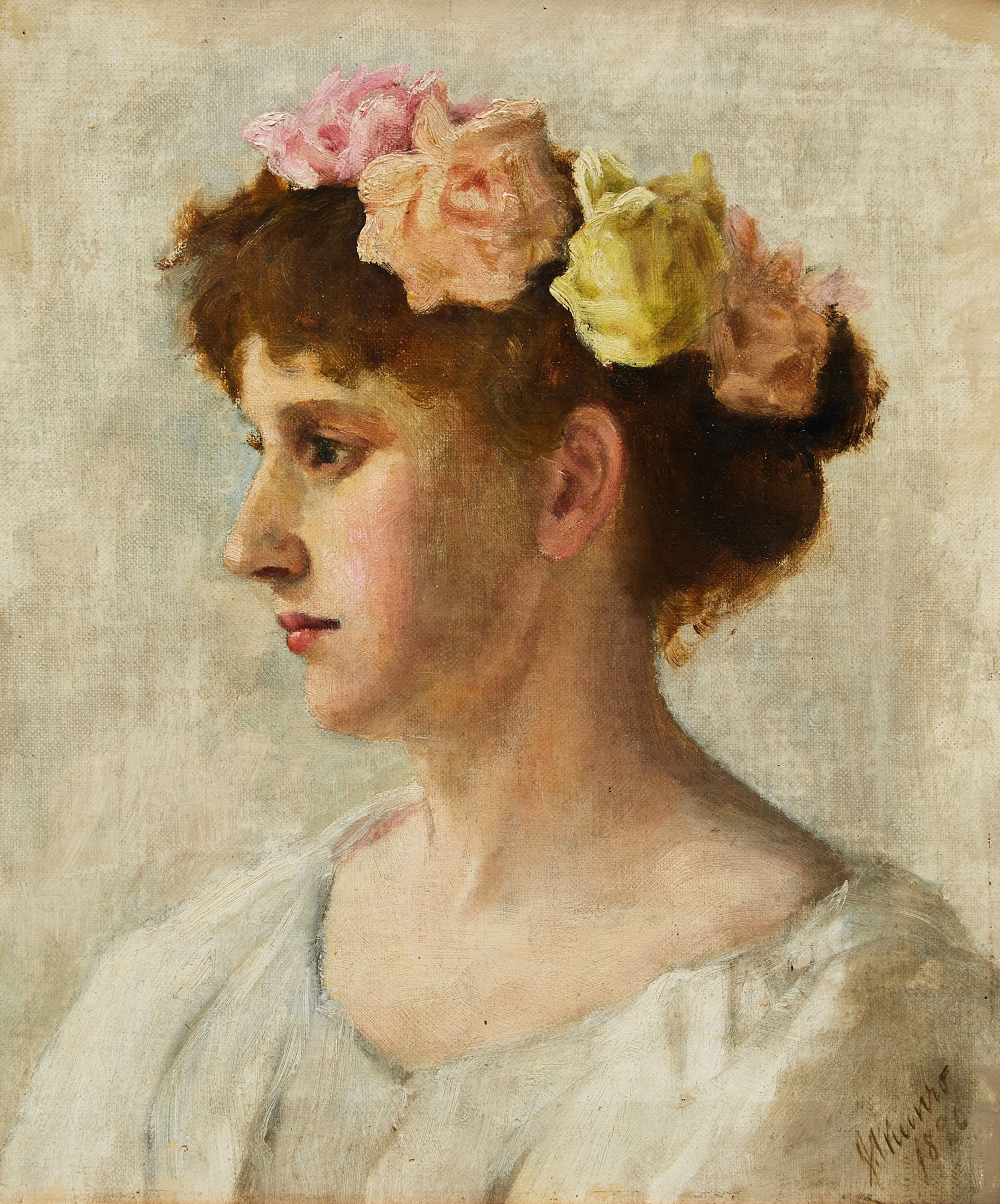 Jean MacLean | Portrait of a Lady with Flower Crown (1896) | MutualArt