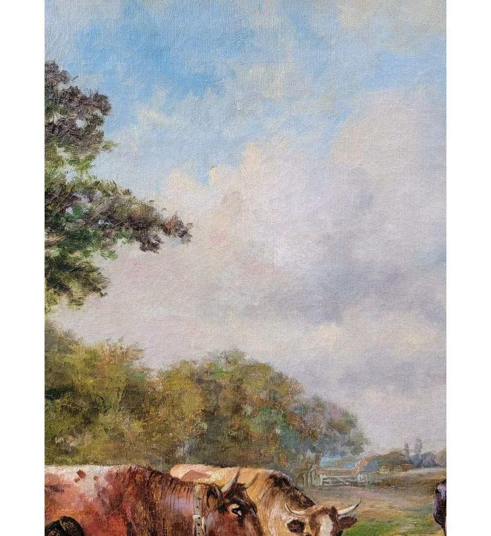 Claude Cardon | British-Claude Cardon Oil On Canvas Landscape Farm Scene Paintings Cows Dog ...