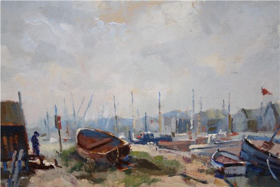 Charles Smith | boats in a coastal inlet | MutualArt