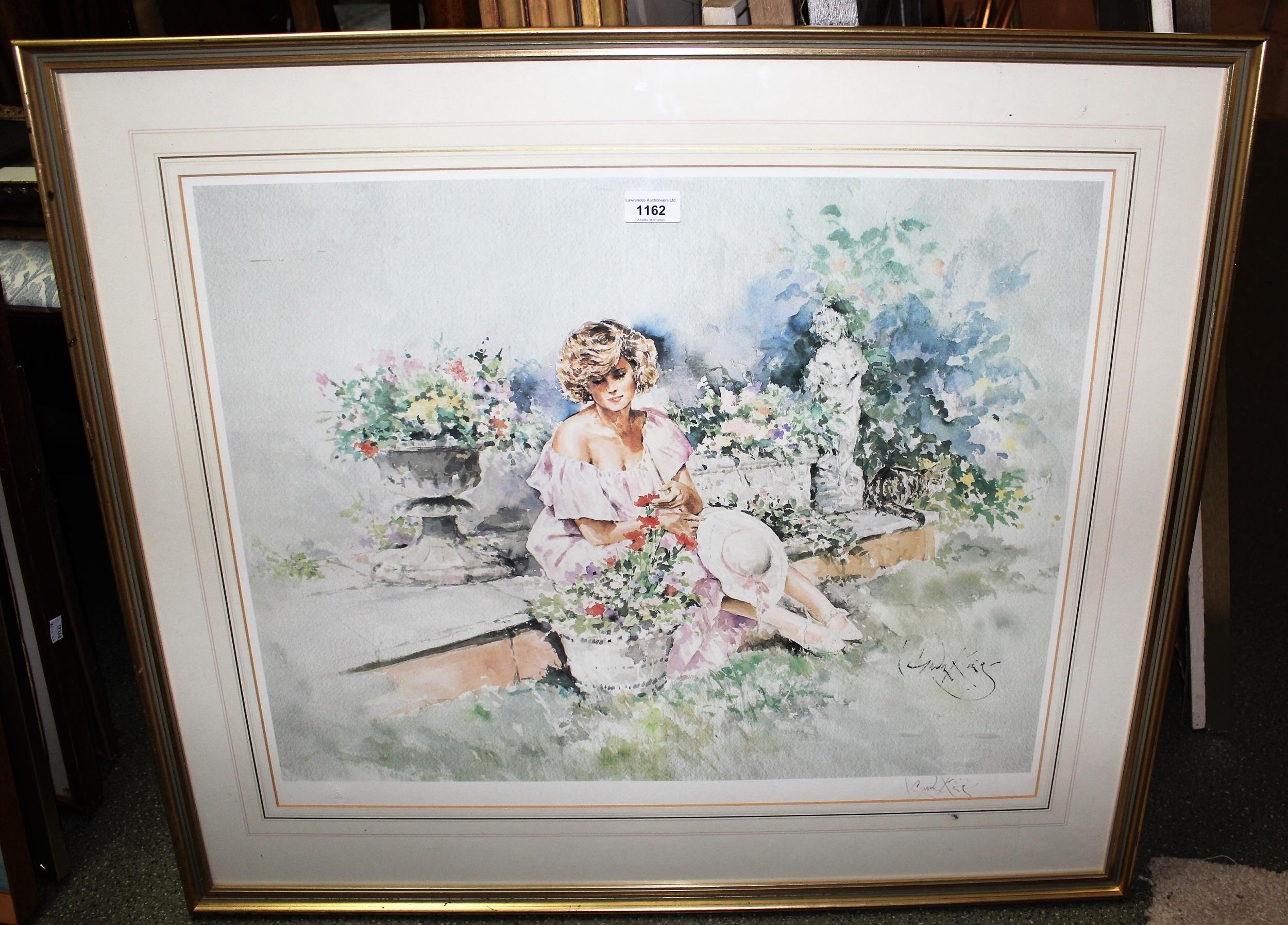 Gordon King | coloured print of a young lady in a garden | MutualArt