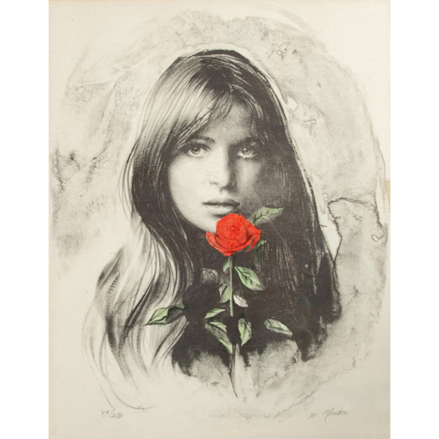 Sandu Liberman | Sketch of a girl in black and white with a bright red ...