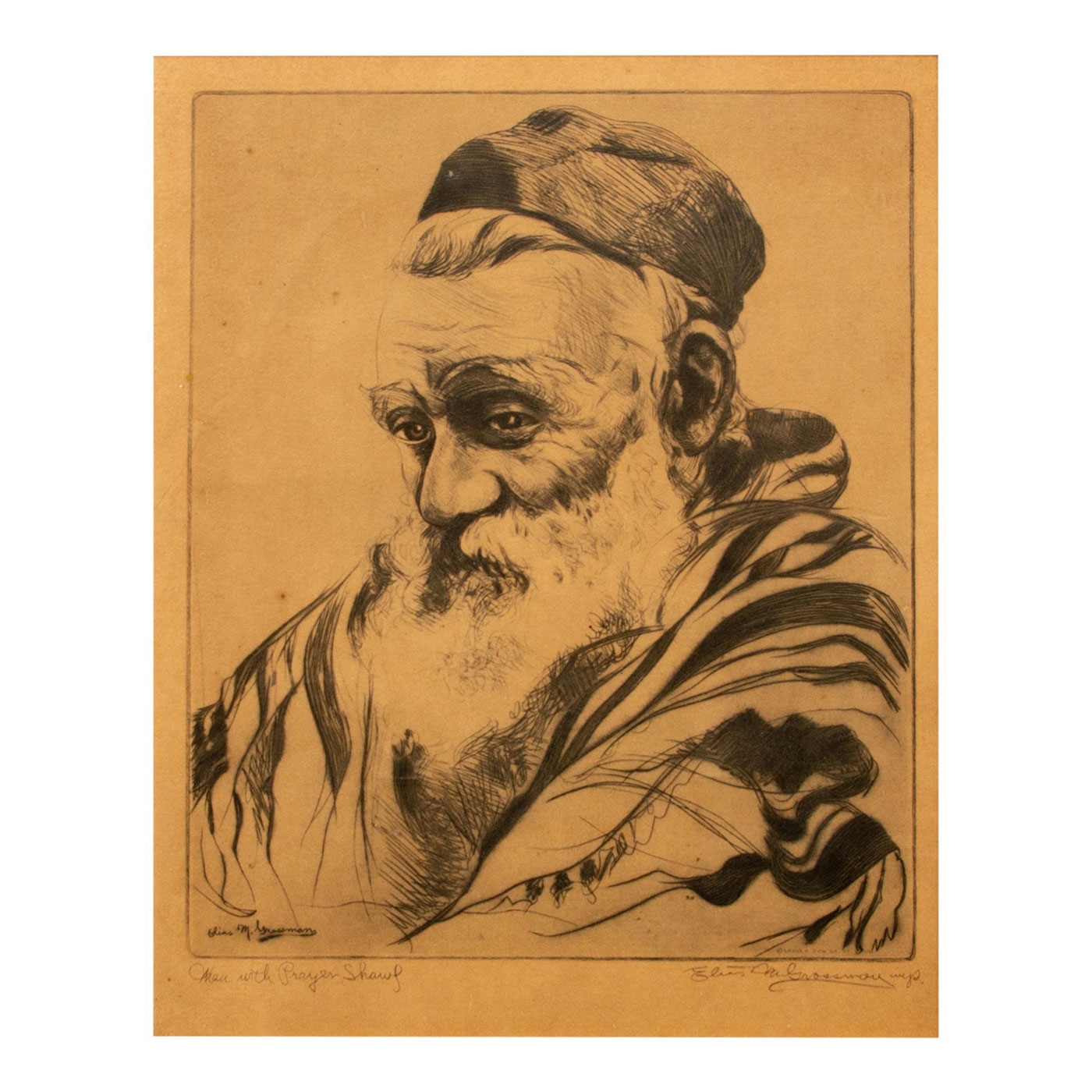 Elias M. Grossman | Vintage Judaica Portrait of a Man with Prayer Shawl ...