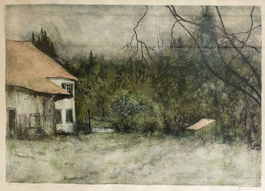 Bernard Gantner | Landscape at the farm Lithograph signed in pencil ...