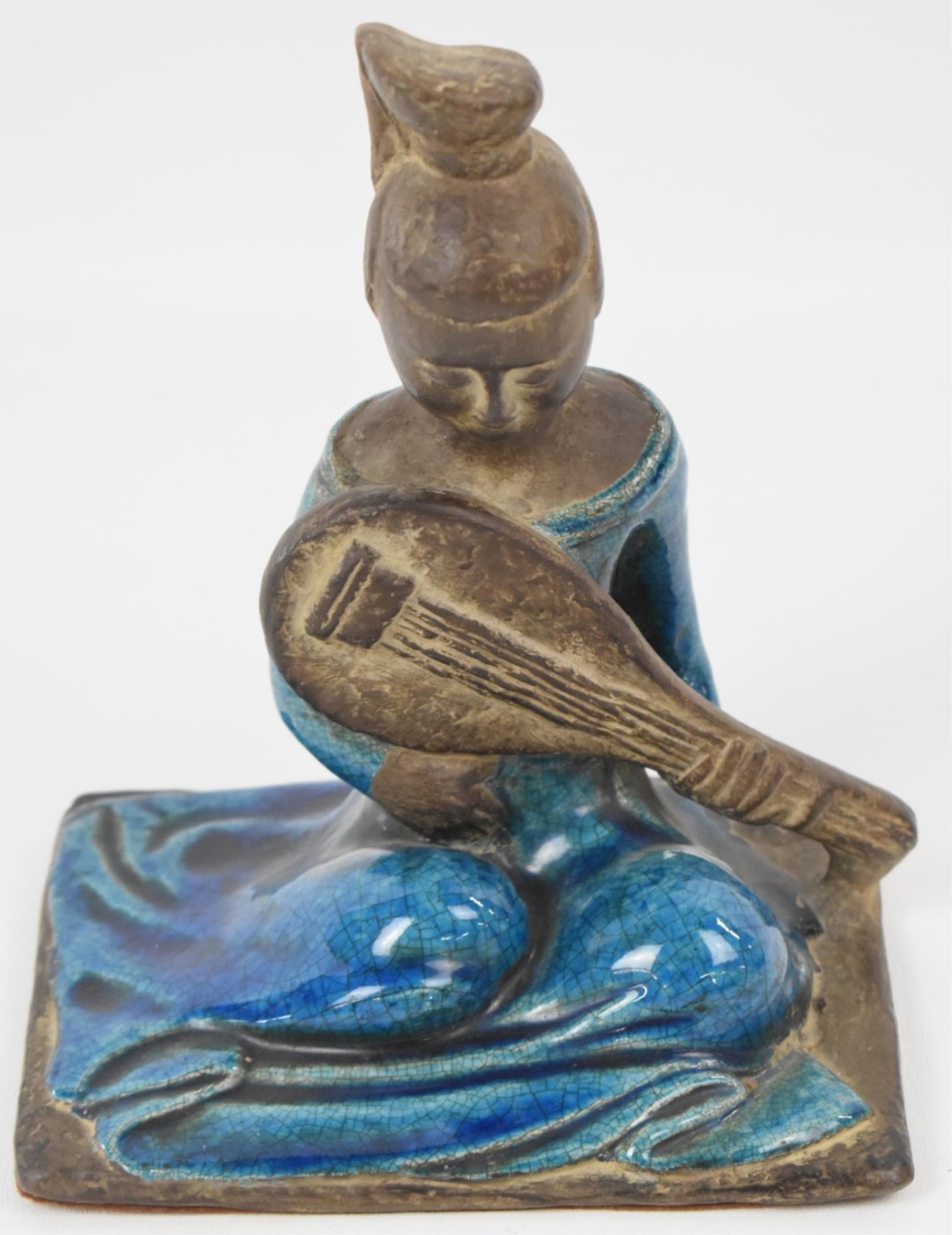 Ugo Zaccagnini | signed on base. Features geisha figure playing a biwa ...