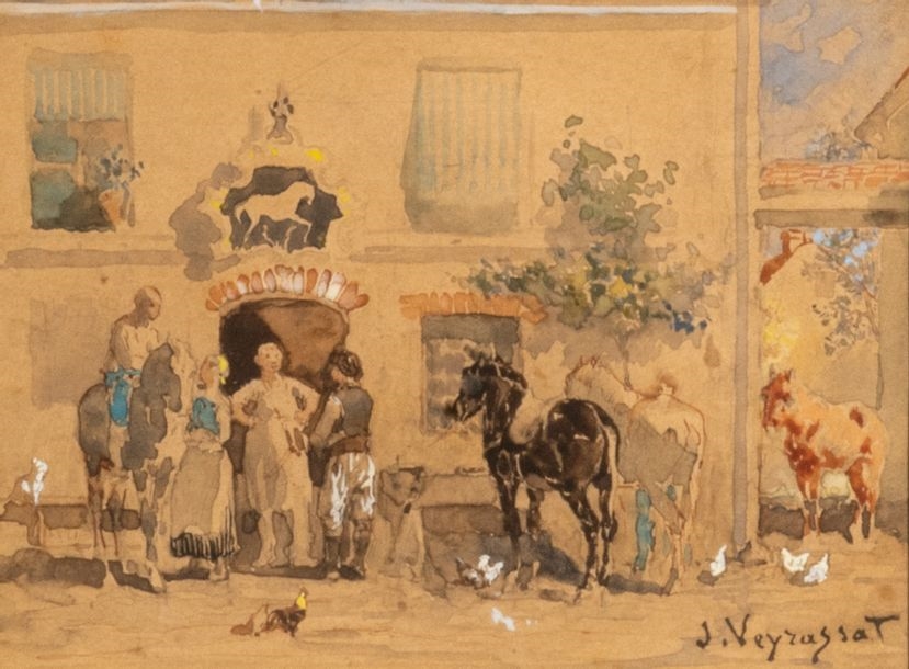 Jules Jacques Veyrassat | The halt at the relay Watercolor and gouache ...