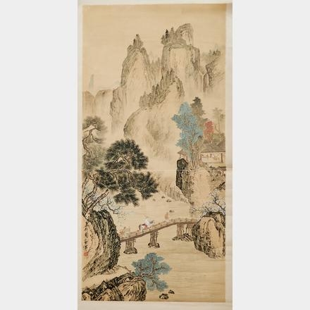 Chen Zhou | Landschaft mit Brücke und Reisenden | MutualArt