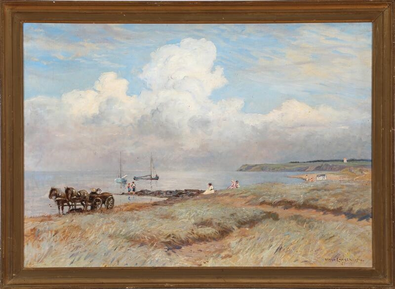 Viggo Langer | Coastal view from Strib with a carriage and bathing ...