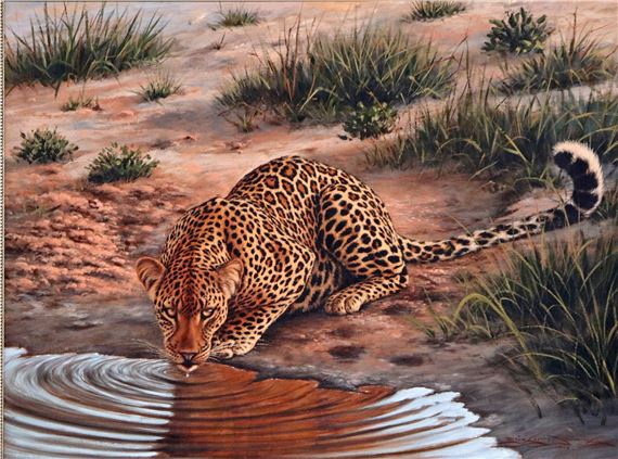 Brian Scott-Dawkins | leopard drinking (1996) | MutualArt