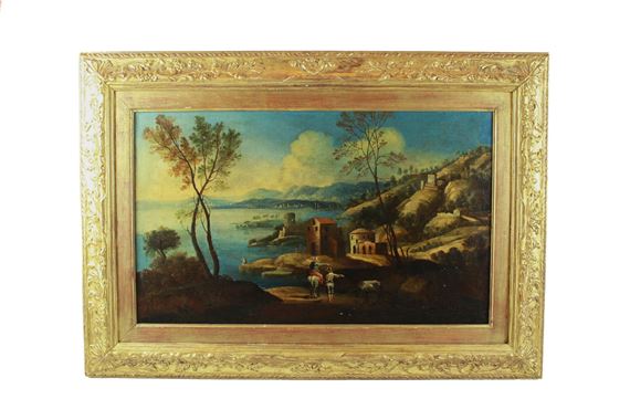 Francesco Zuccarelli | Lake landscape with wayfarers (20th Century ...