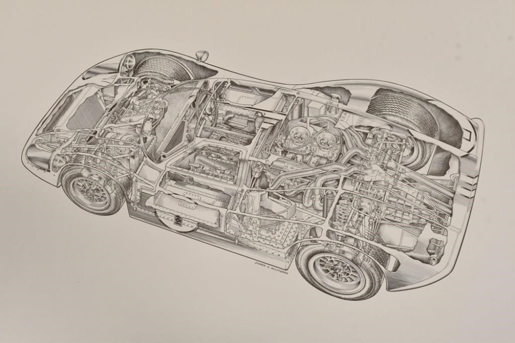 James Allington | Ford GT40 MK IV Cutaway Drawing by James Allington ...