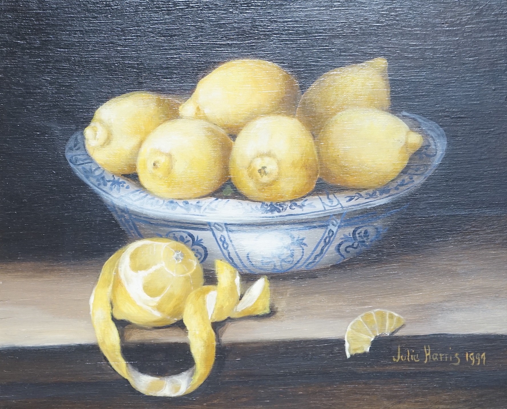 Julie Harris | Still life of lemons in a delft bowl | MutualArt