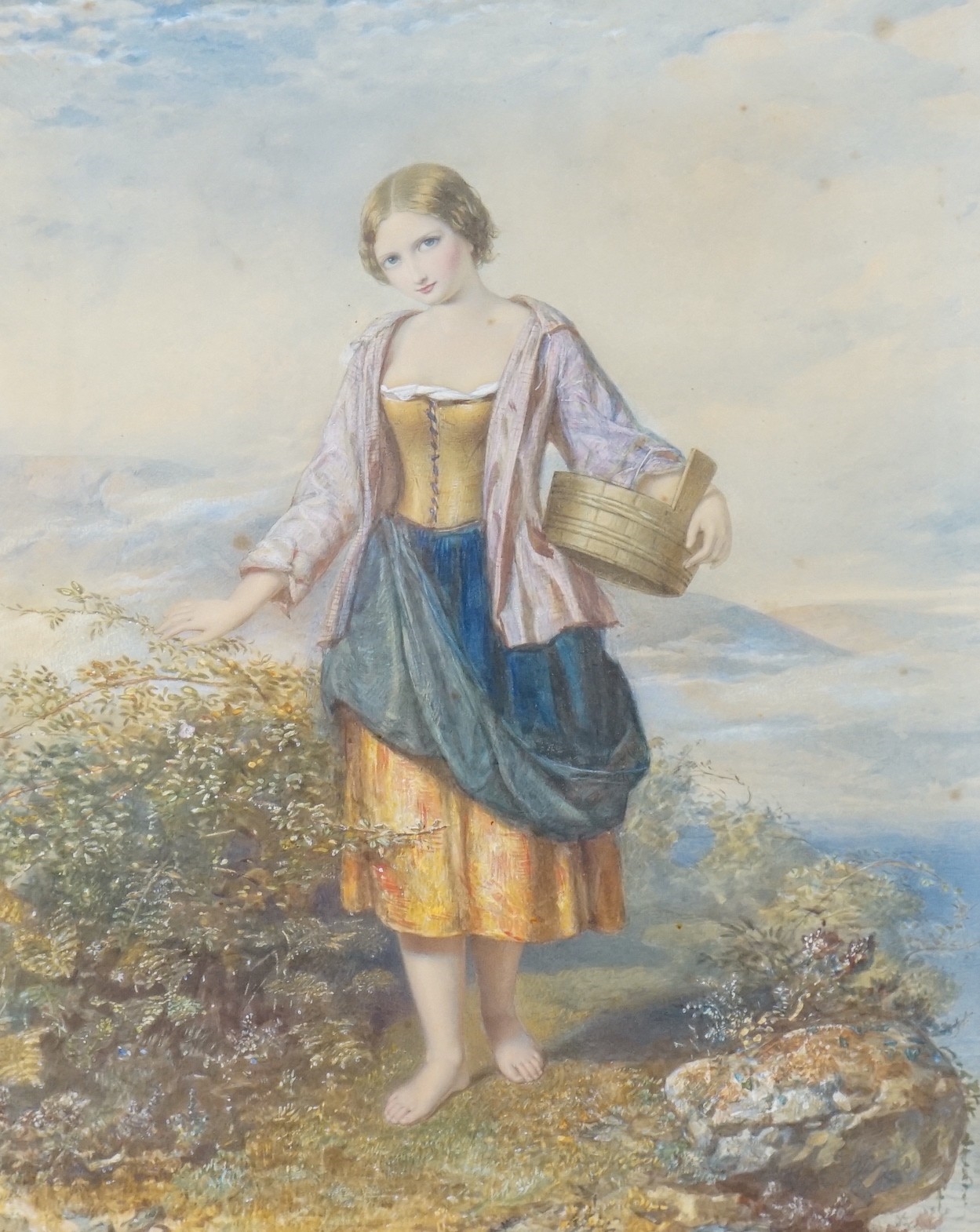 Augustus Jules Bouvier | Girl on a hilltop picking blackberries | MutualArt
