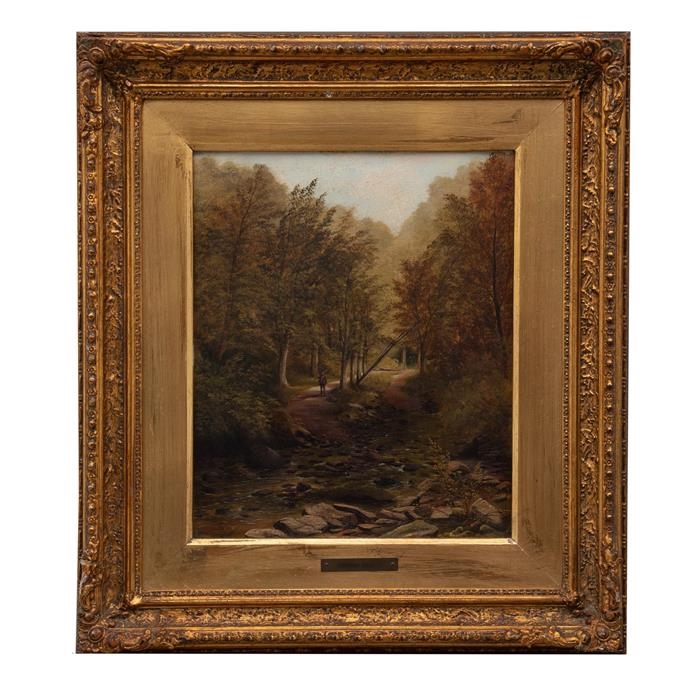 British School, 19th Century | Paisaje de riachuelo con caminante ...