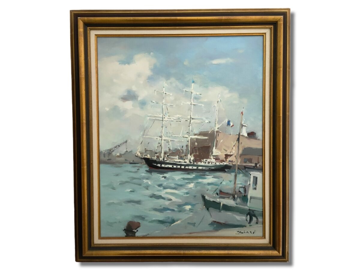 Henri Biard | 8-2001) Le Belem à Saint Nazaire, 1986. Huile sur toile ...
