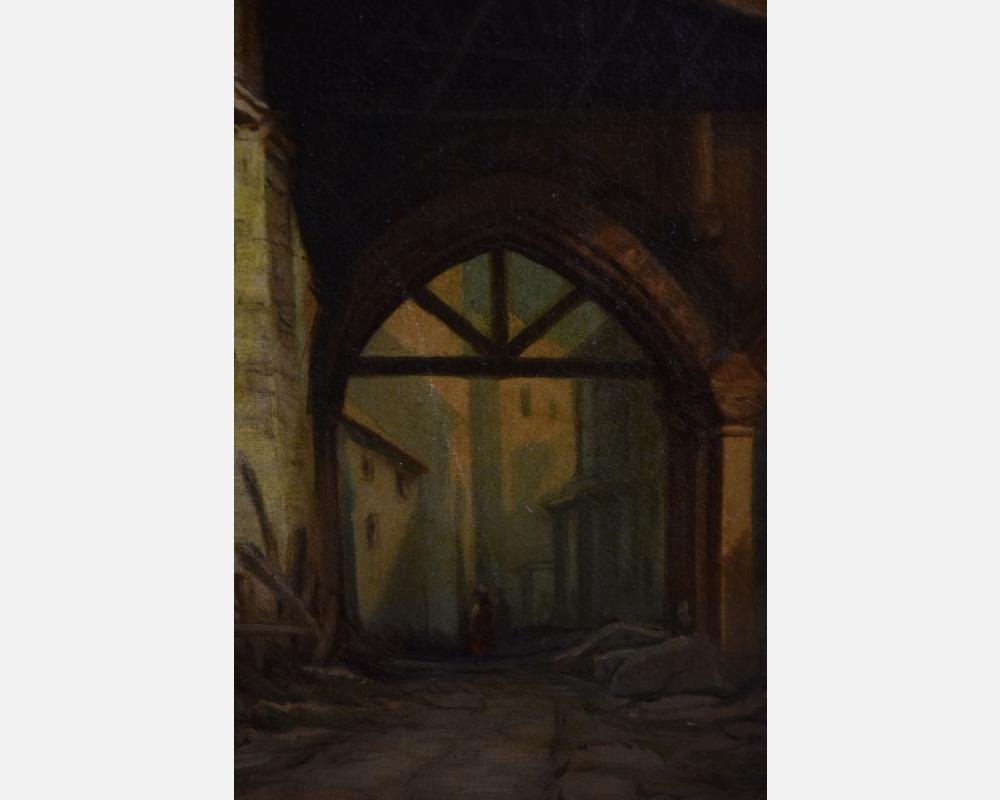 A. Roussel | Femme assise dans l'enceinte d'une fortification | MutualArt