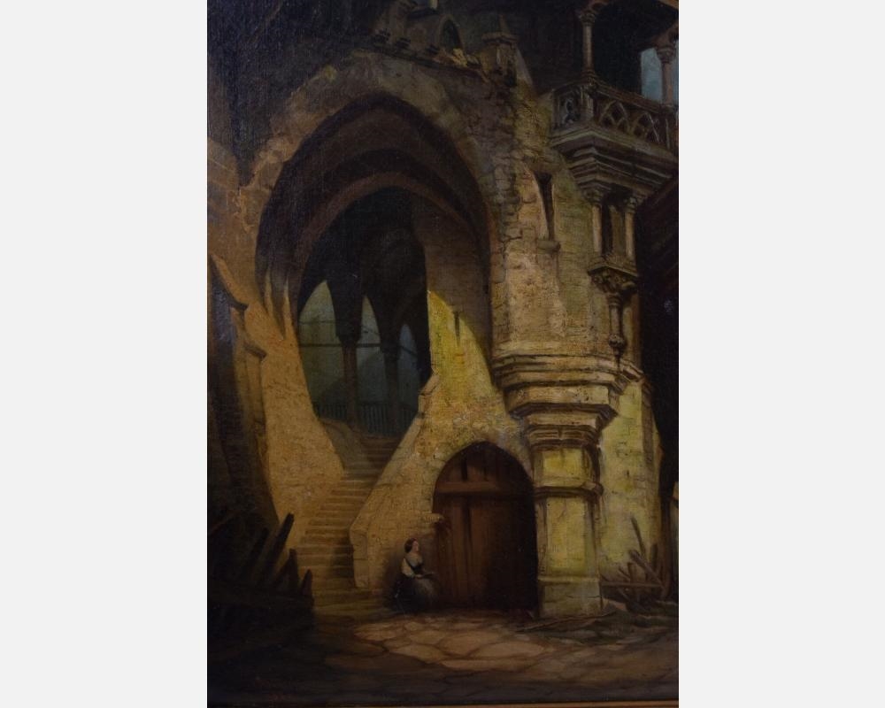 A. Roussel | Femme assise dans l'enceinte d'une fortification | MutualArt