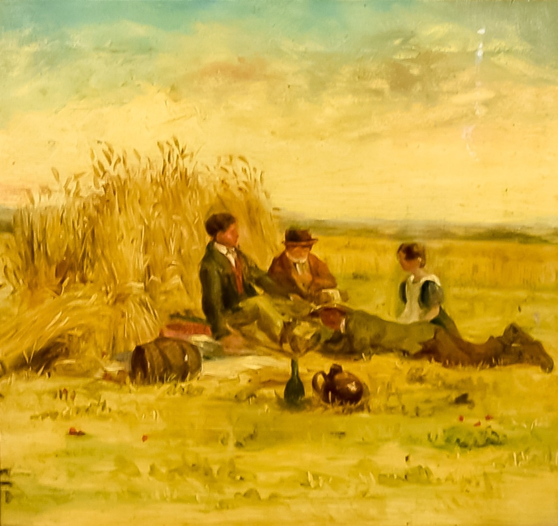 William Linnell | Seated figures at a picnic in a cornfield | MutualArt
