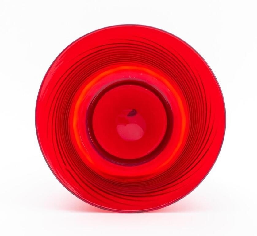 Frederick Carder | Carder Steuben Ruby Red Optic Swirl Vase (1920 ...