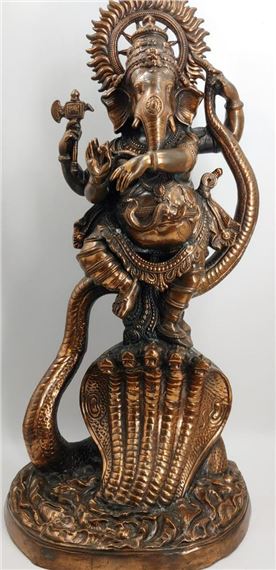 Unknown | A Large Copper Indian Ganesh Figure on Shesha | MutualArt