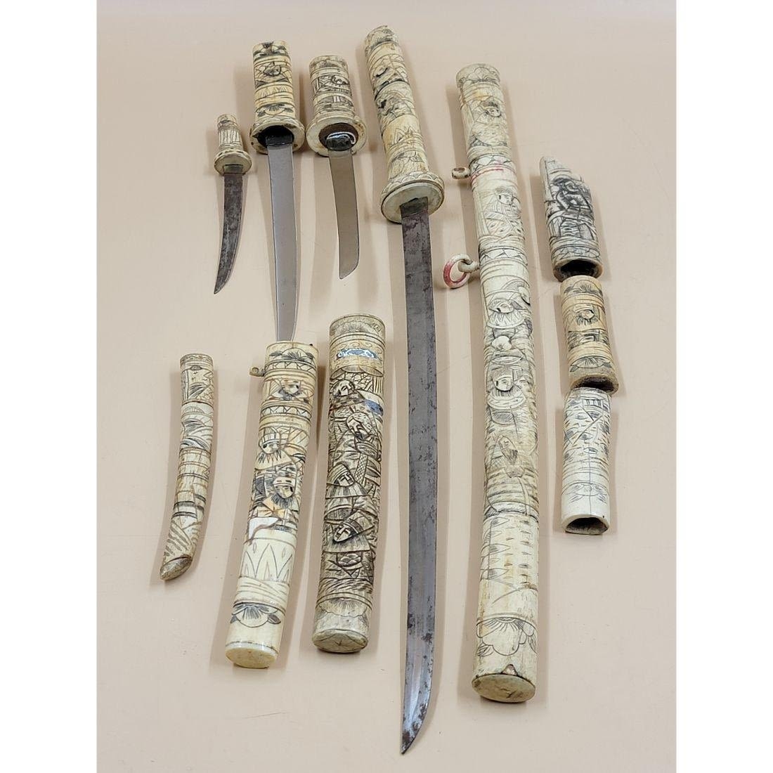 Lifetime | 4 Vintage Japanese Swords in Bone Scabbards & Sculpture ...