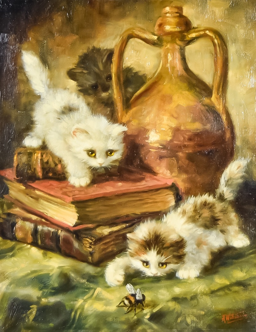 Johannes Trirum | Still life with three quizzical kittens and a bee ...