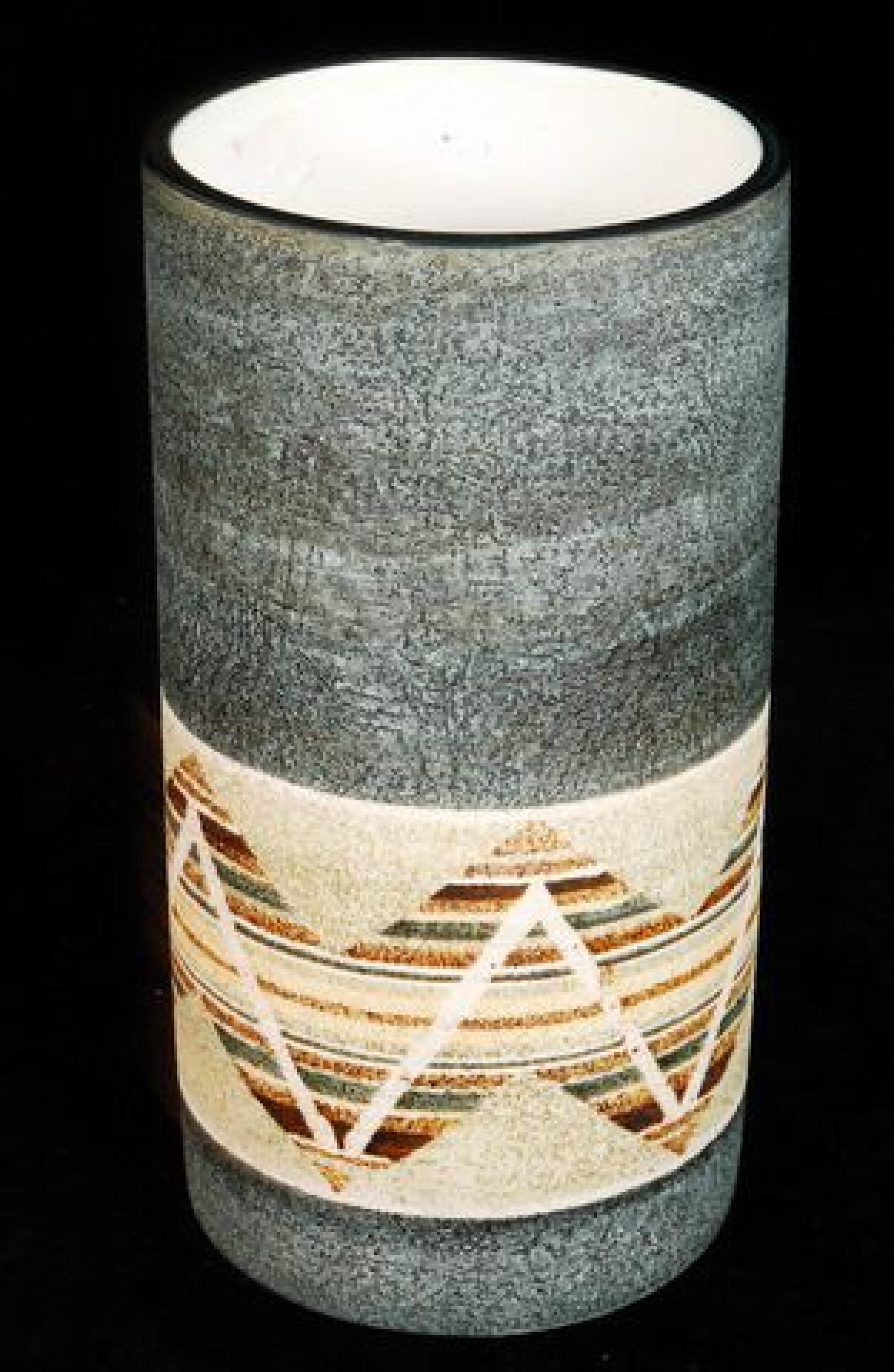 Louise Jinks | A Troika pottery cylindrical with banded geometric ...