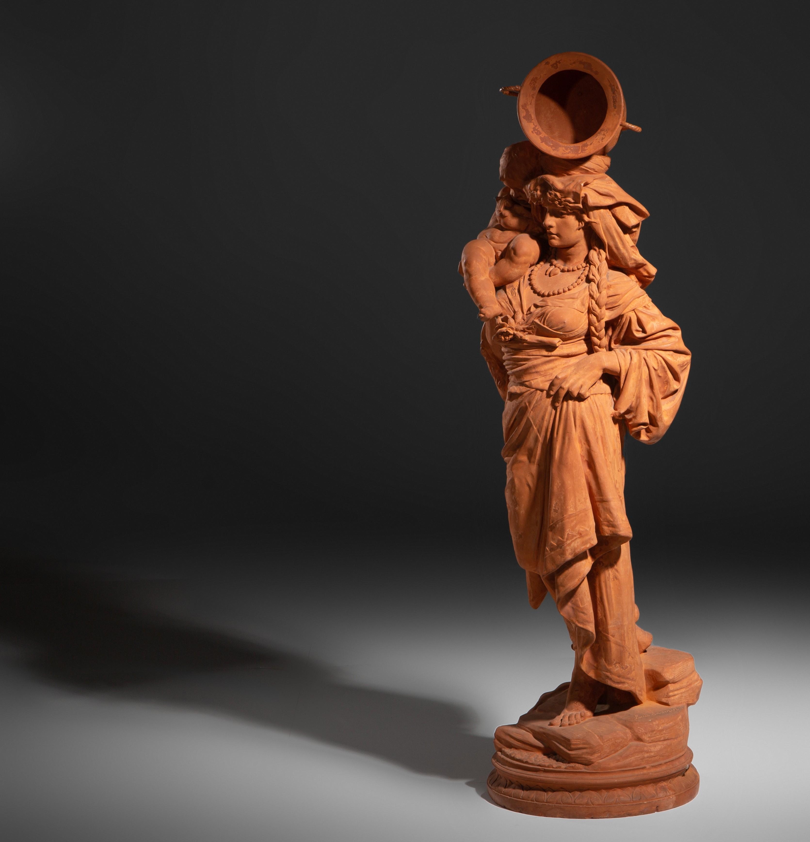 Louis Samain | female water carrier carrying her child | MutualArt