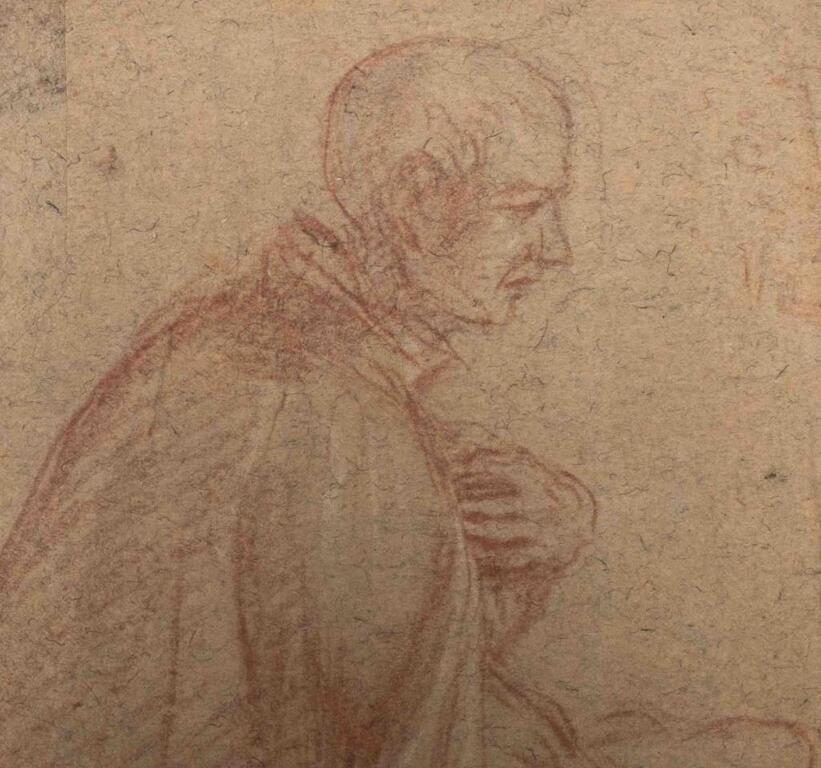 European School | Old Master Drawing Red Chalk Drawing of Priest ...