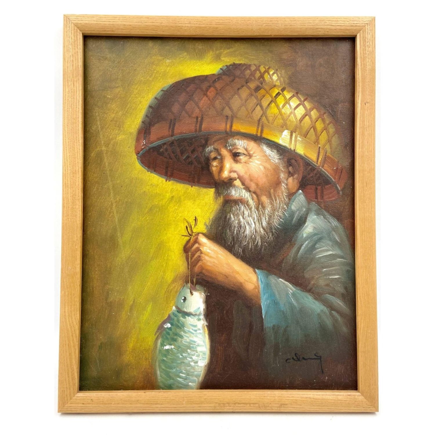 H. Cheang | H. Cheang Oil Painting Of A Chinese Man And A Fish (1910 ...