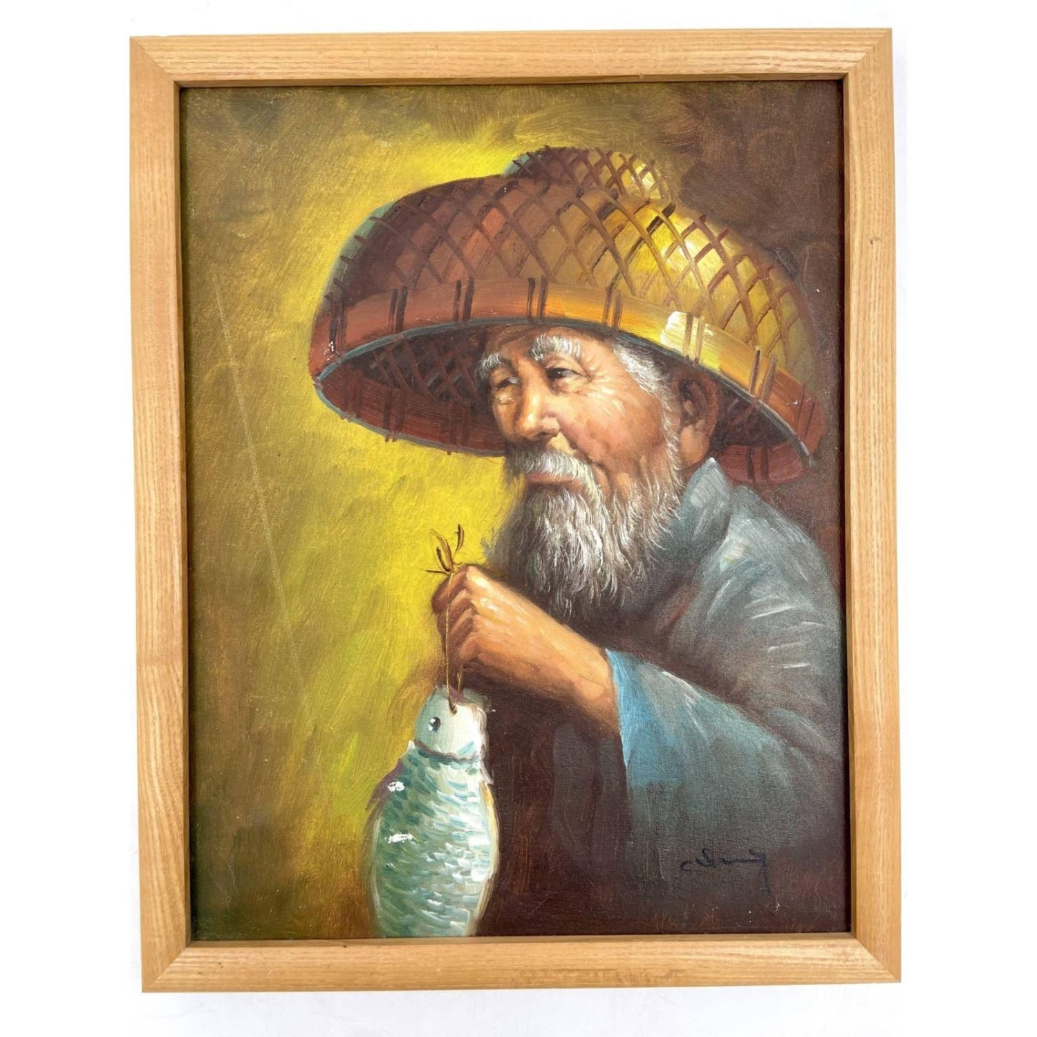 H. Cheang | H. Cheang Oil Painting Of A Chinese Man And A Fish (1910 ...