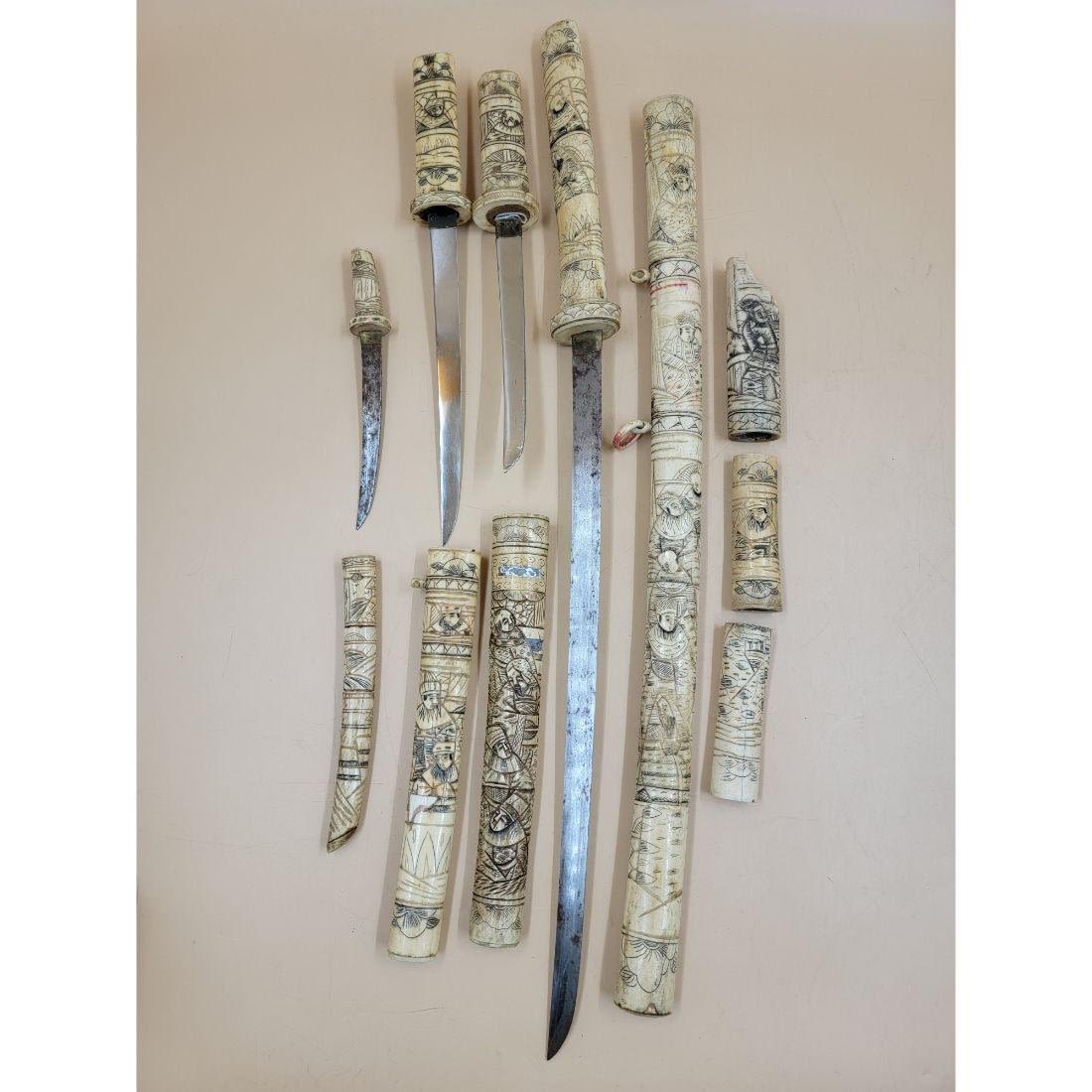 Lifetime | 4 Vintage Japanese Swords in Bone Scabbards & Sculpture ...