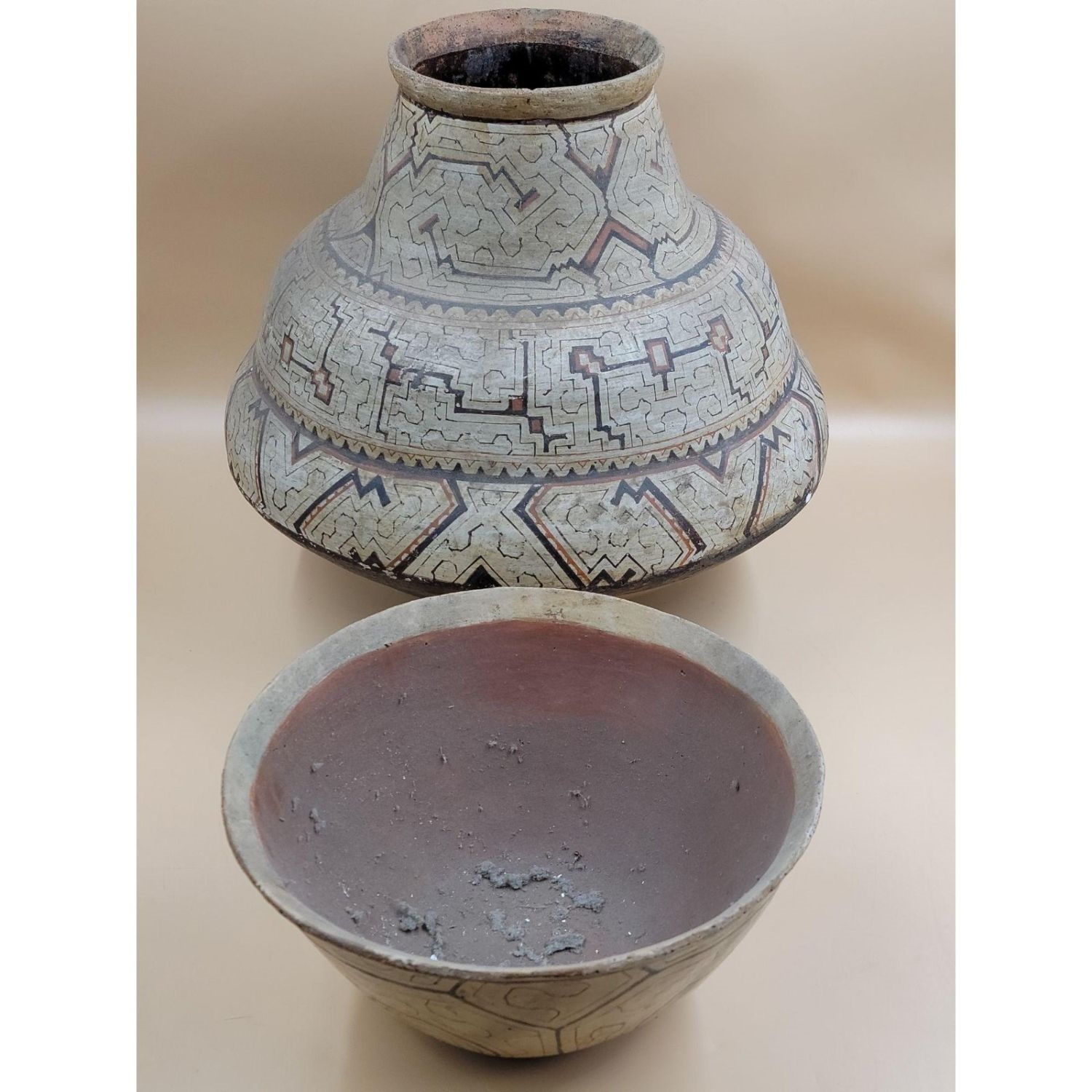 Unknown | Huge Polychrome Amazonian Shipibo Pottery Jar & Bowl | MutualArt