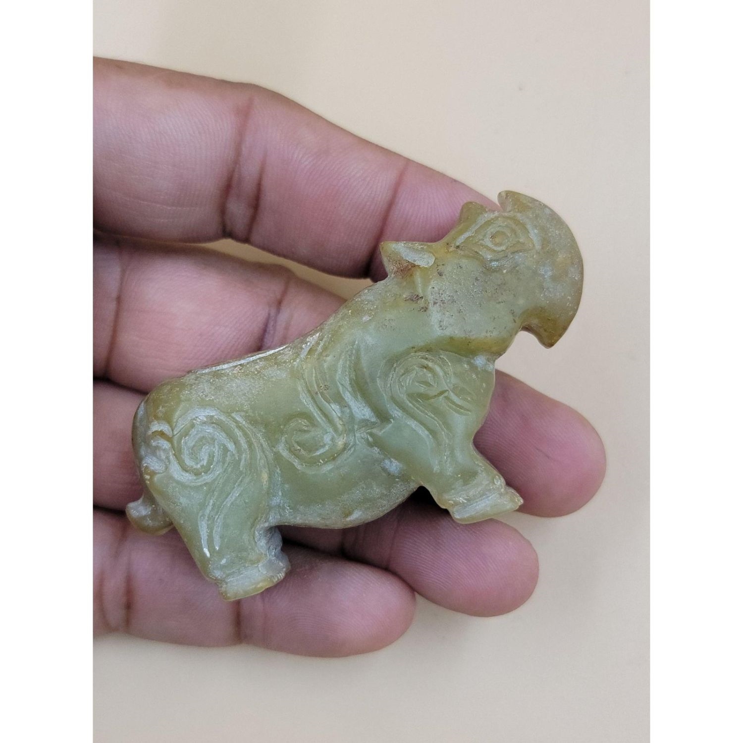 Unknown | A Han terracotta Zodiac sheep & jade Rhino w Glyphs. | MutualArt