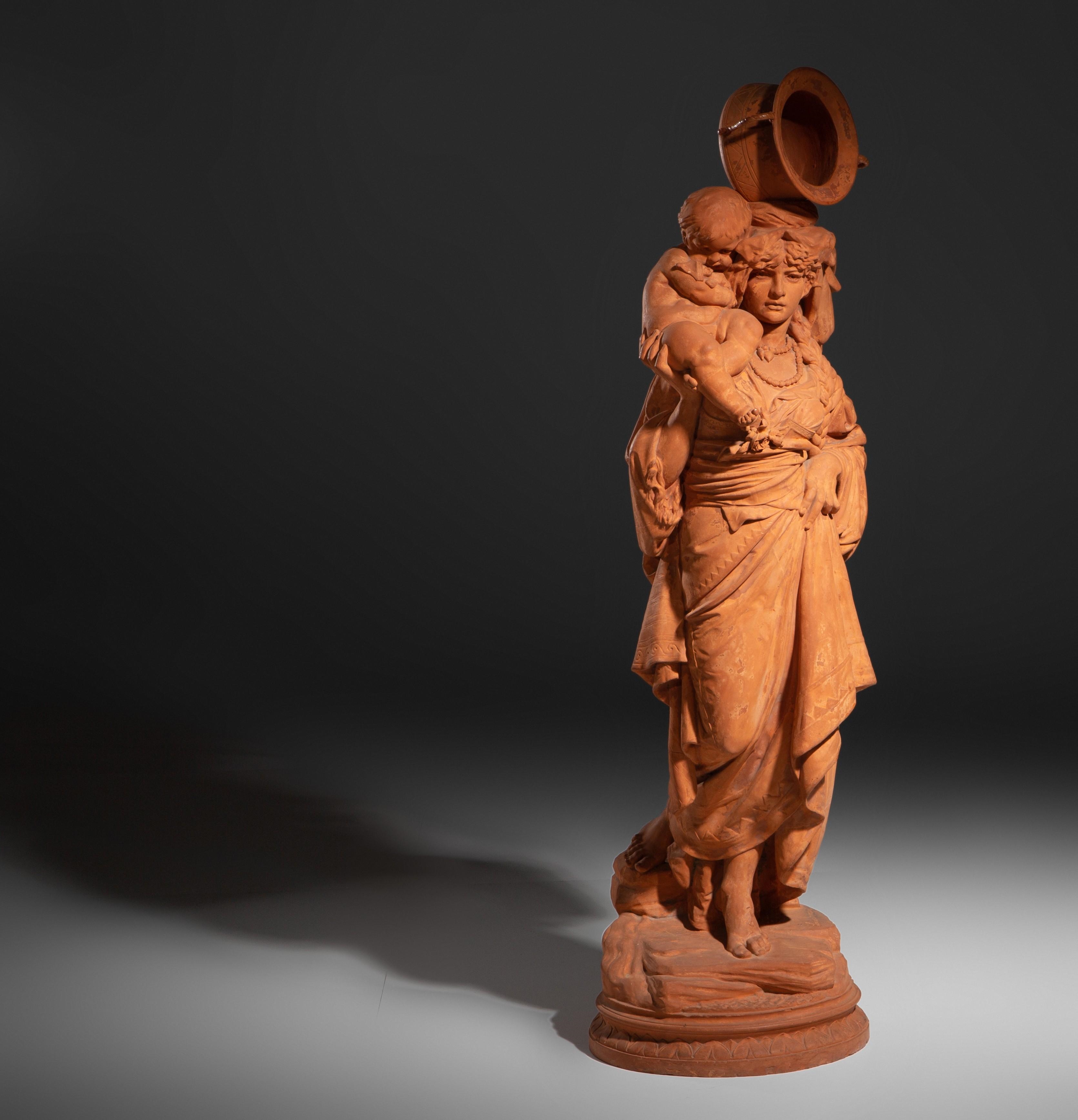 Louis Samain | female water carrier carrying her child | MutualArt