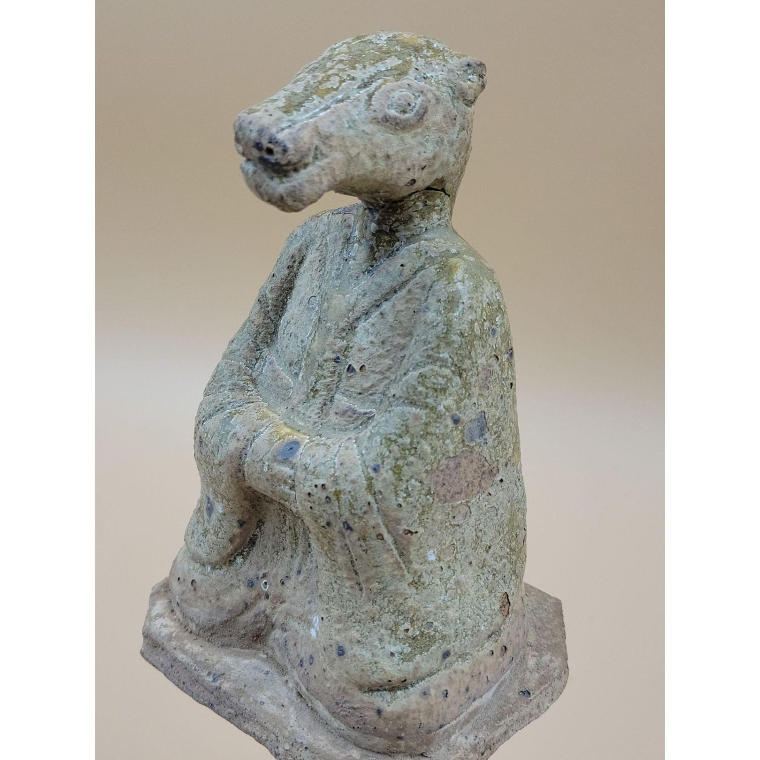Unknown | A Han terracotta Zodiac sheep & jade Rhino w Glyphs. | MutualArt