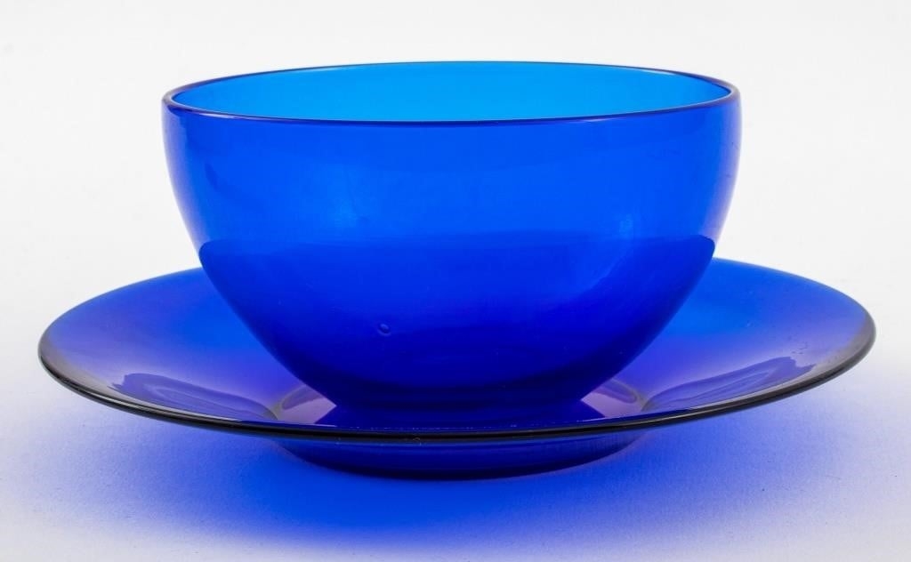 Frederick Carder | Carder Steuben Flemish Blue Finger Bowl & Plate ...