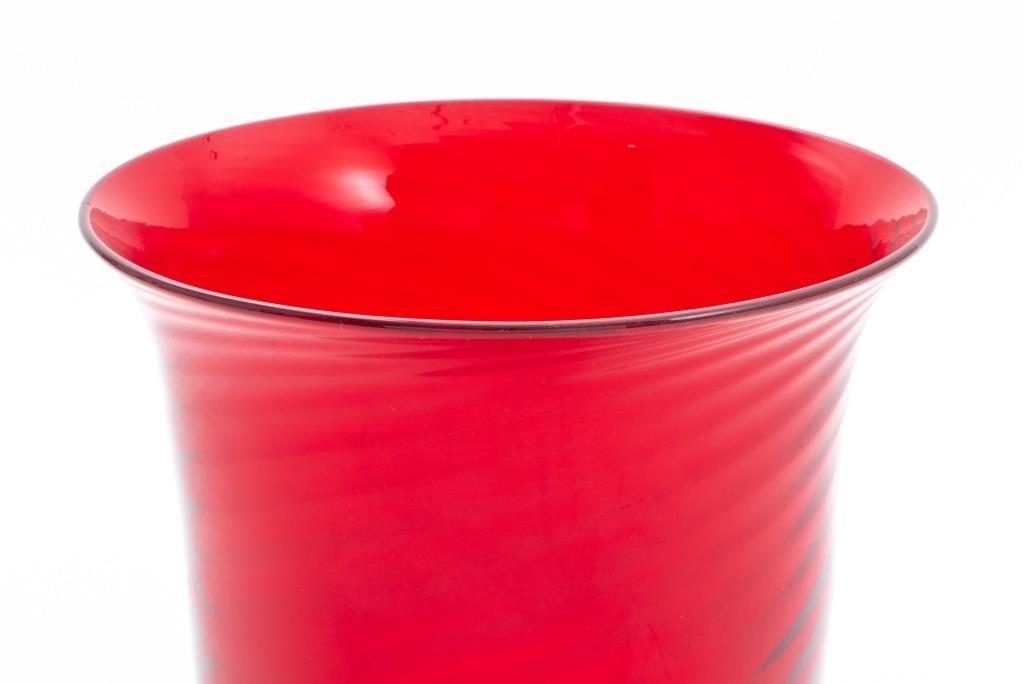 Frederick Carder | Carder Steuben Ruby Red Optic Swirl Vase (1920 ...