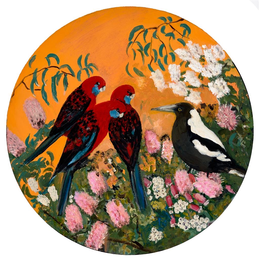 Eddi Kewley | Magpie and Crimson Rosella | MutualArt