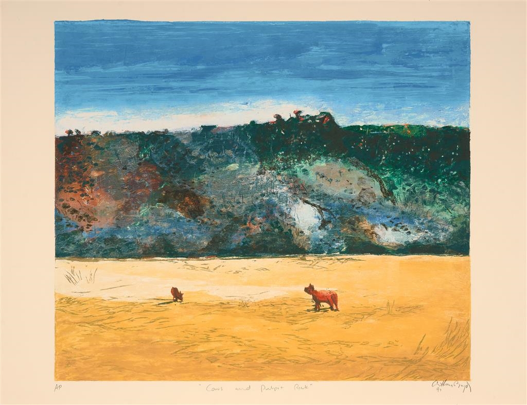 Arthur Boyd | Cows and Pulpit Rock (1998) | MutualArt