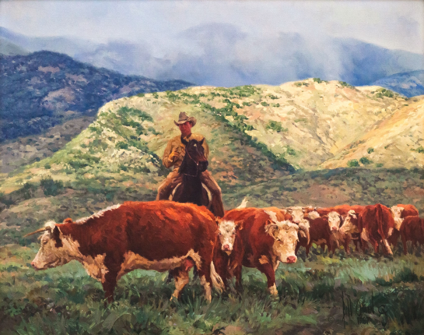 Bill Owen | Bill Owen (1942-2013) Cowboy and Cattle (1987) | MutualArt