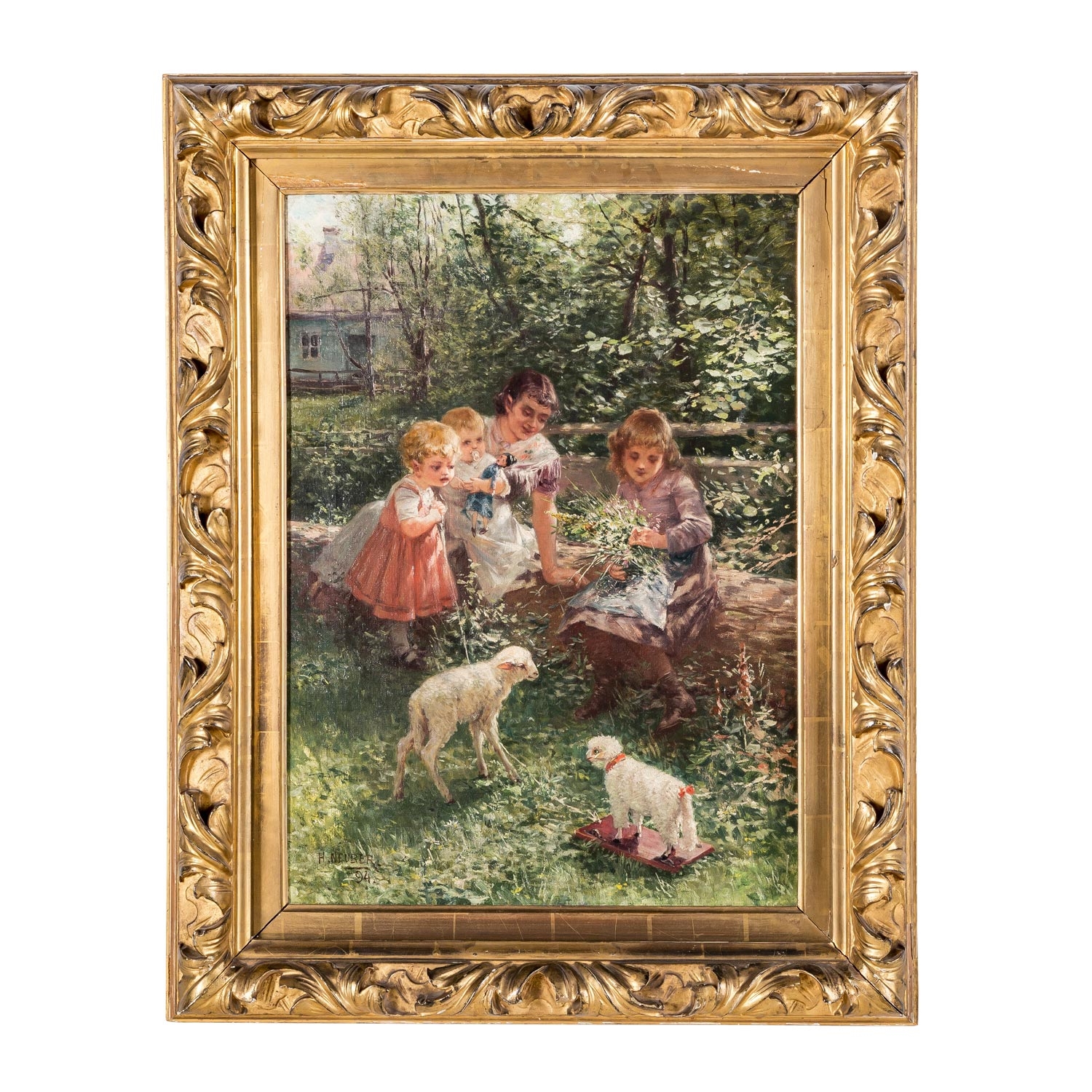 Hermann Neuber | Children playing with lamb | MutualArt
