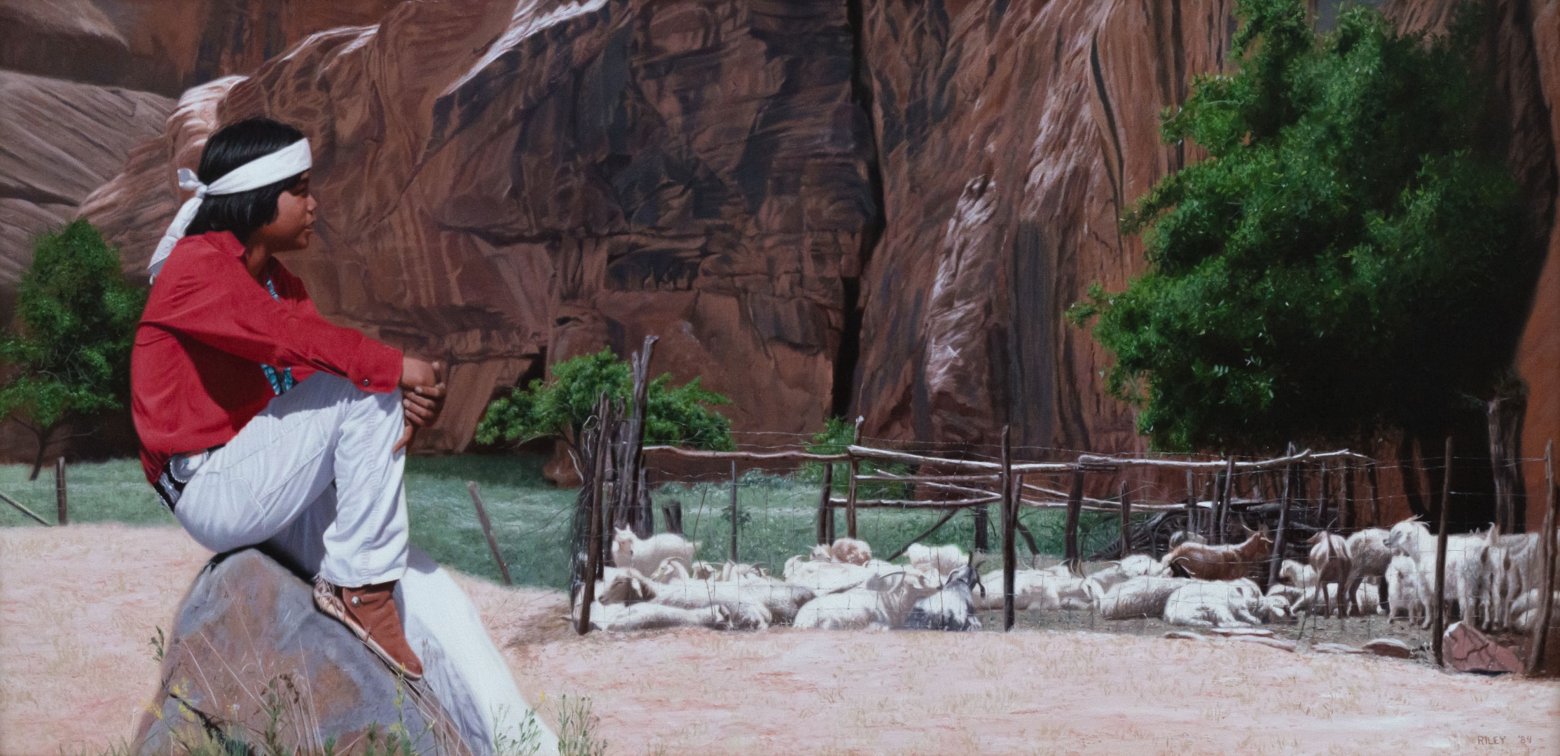 Larry Riley | Larry Riley (1947-) Boy Sitting on Rock (1984) | MutualArt